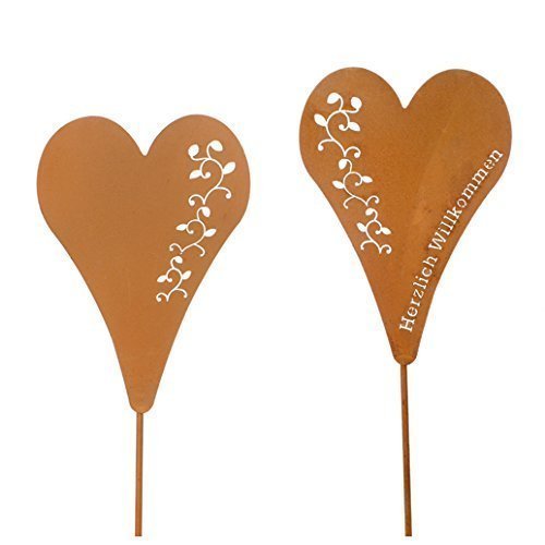 Gartenstecker mit Herz in Rostoptik Gartendeko Metall - Floristikvergleich